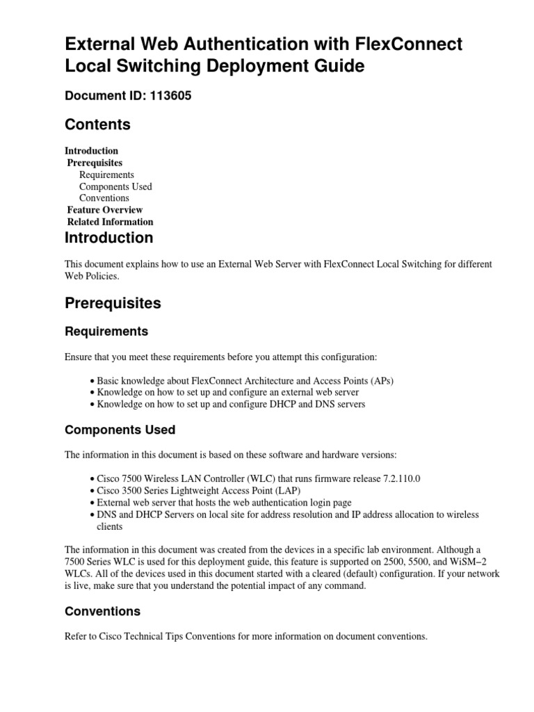 External Web Authentication With Flexconnect Local Switching Deployment ...