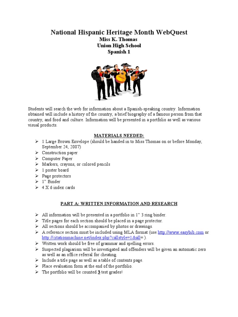 National Hispanic Heritage Month WebQuest | PDF