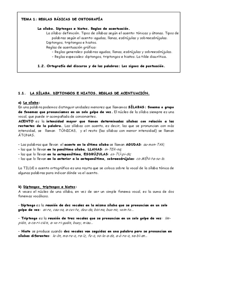 Acentuación de Hiatos y Diptongos | PDF | Artes del Lenguaje y ...