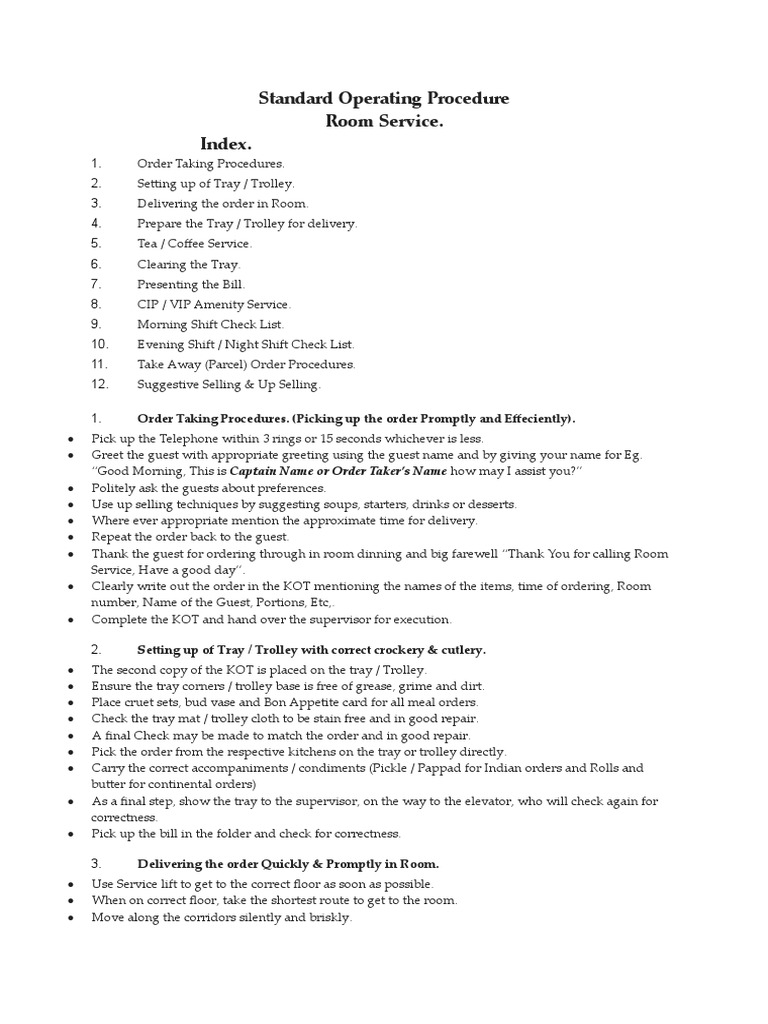 Standard Operating Procedure | PDF | Menu | Tableware