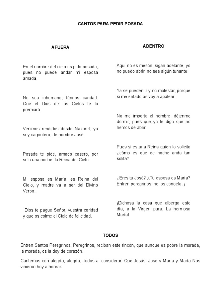Cantos Tradicionales para Pedir Posada | PDF