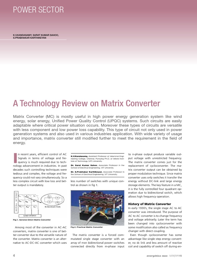 A Technology Review On Matrix Converter: K.V.Kandasamy, Sarat Kumar ...