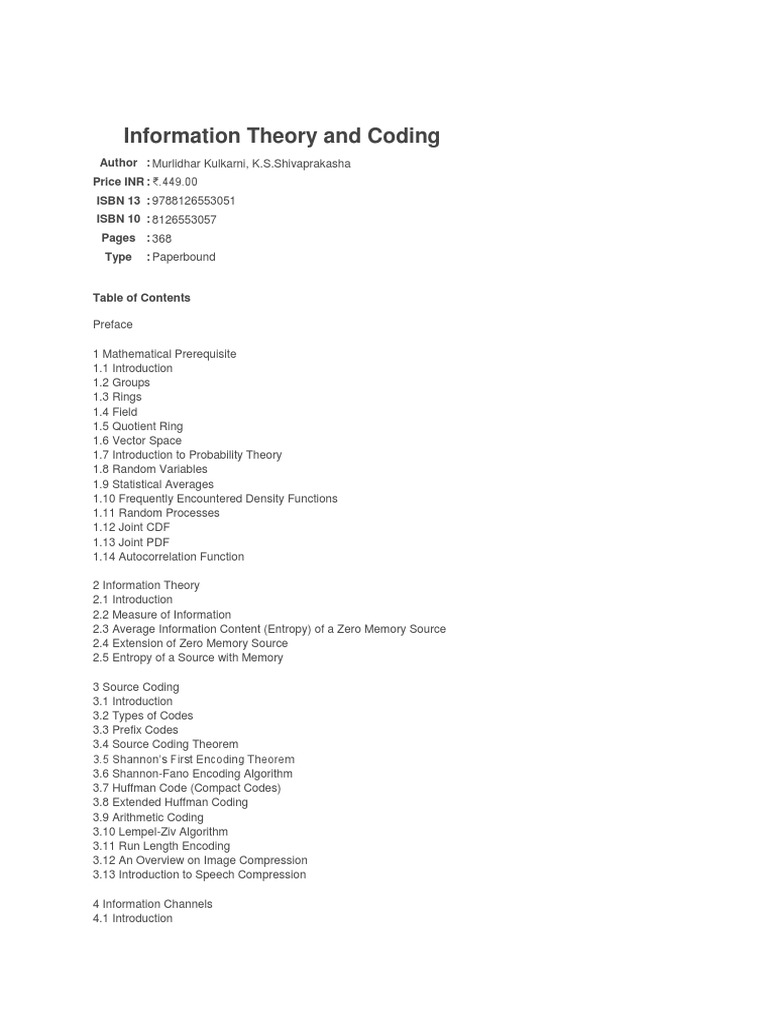Information Theory and Coding | PDF | Forward Error Correction | Code