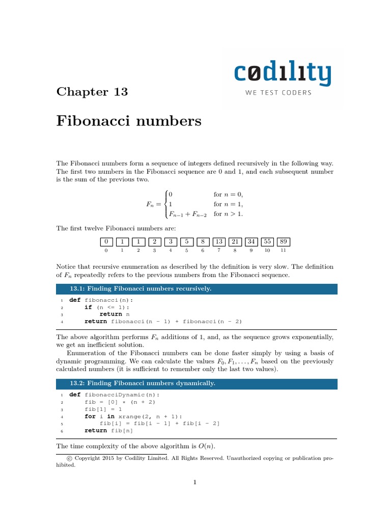 13.1: Finding Fibonacci Numbers Recursively | PDF | Numbers | Teaching ...