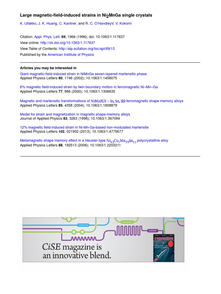 Large Magnetic-Field-Induced Strains in Ni2MnGa Single Crystals PDF ...