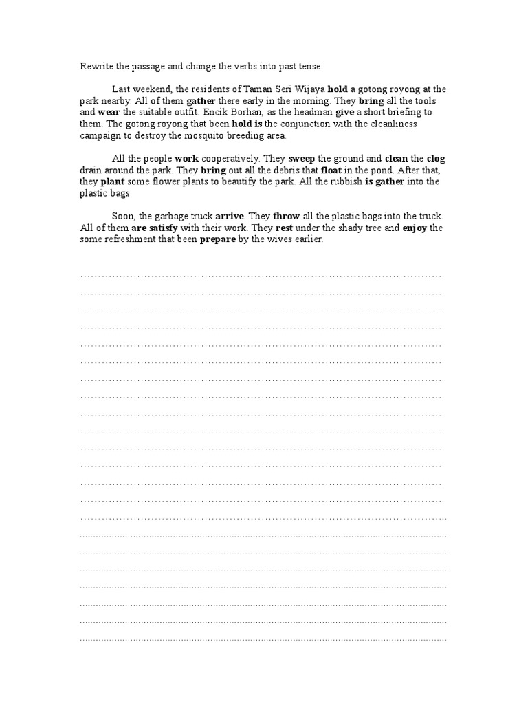Rewrite Passage in Past Tense | PDF | Food And Drink