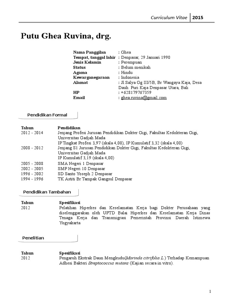 Curriculum Vitae - Yuvita Finishia | PDF | Pengembangan Diri | Gaya Hidup