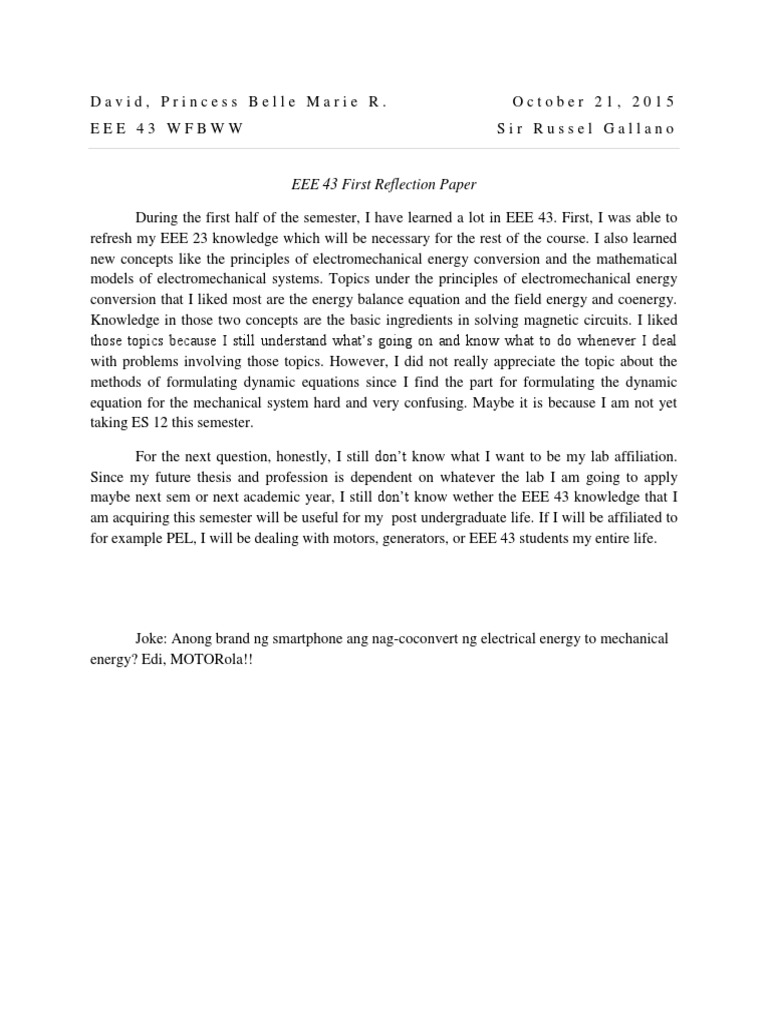 1st Reflection Paper | PDF