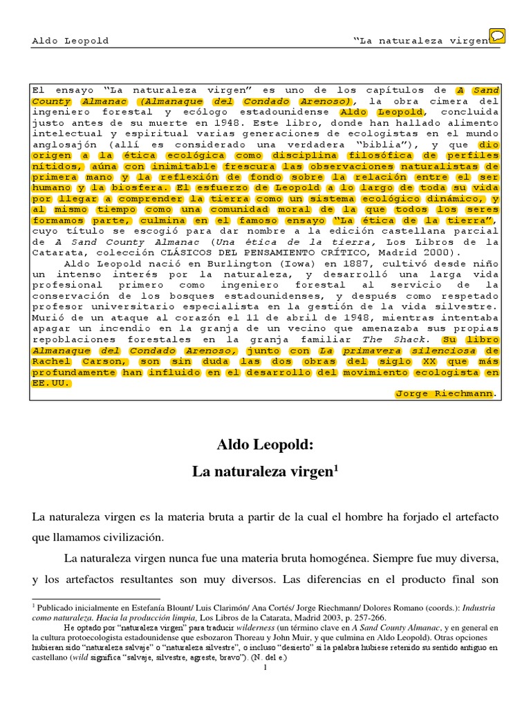 Naturaleza Virgen Aldo Leopold | PDF | Naturaleza | Naturaleza