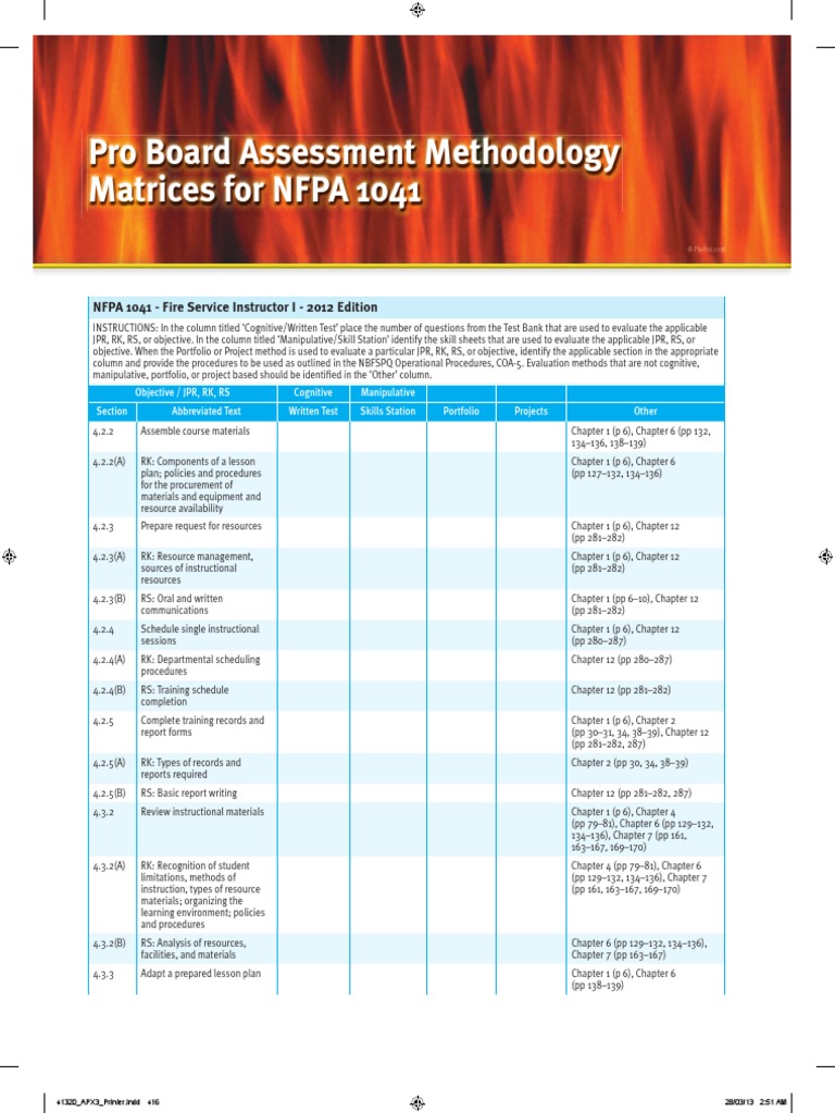 Pro Board Assessment Methodology Matrices For NFPA 1041: NFPA 1041 ...