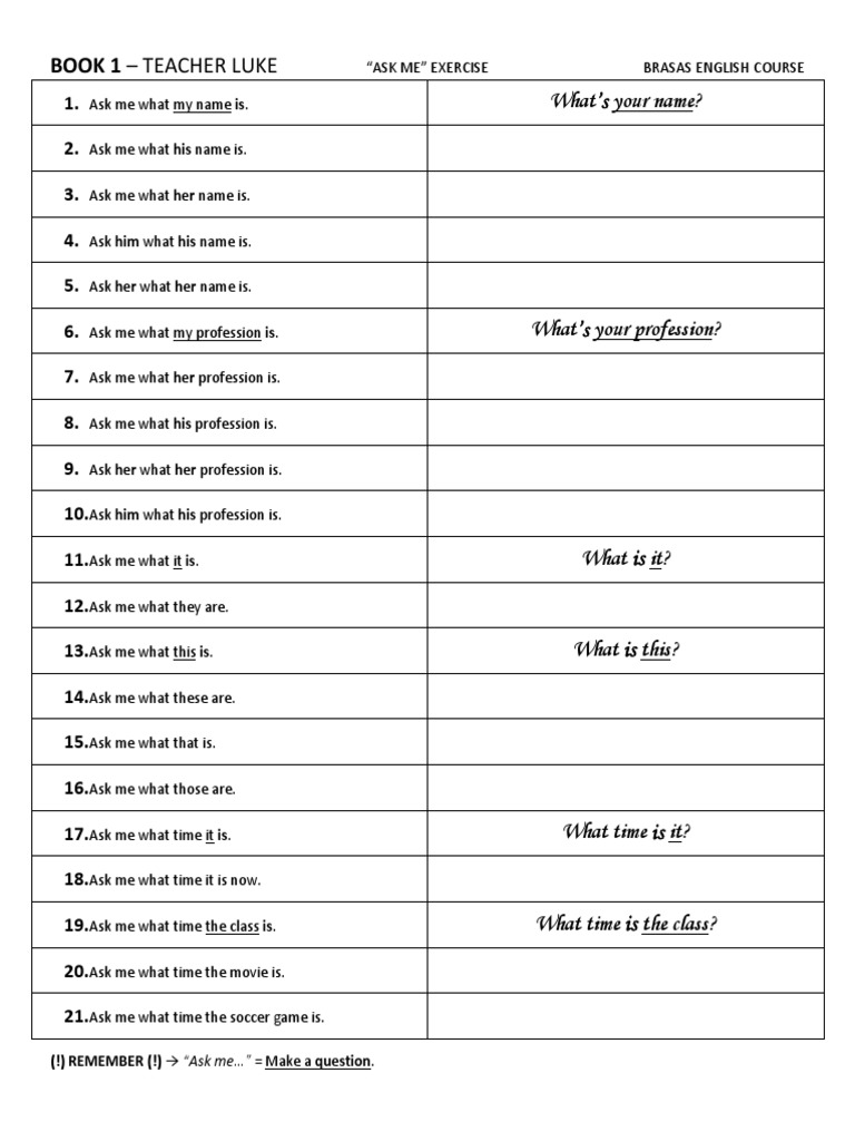 Book 1 - Teacher Luke: What's Your Name? | PDF
