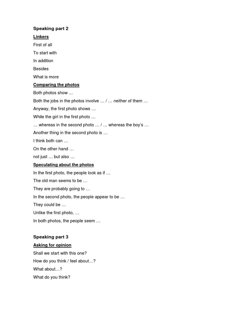 Speaking Part 2: Linkers | PDF