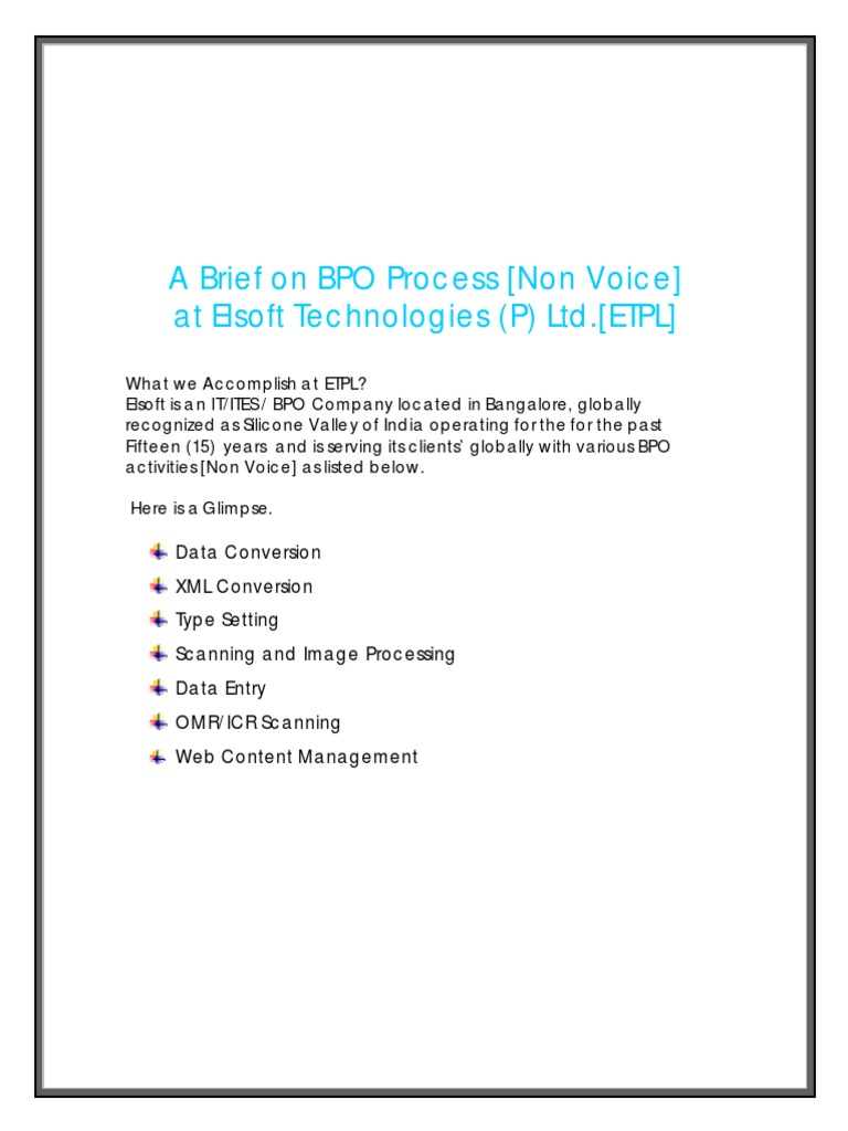 A Brief on BPO Process [Non Voice] at Elsoft Technologies (P) Ltd.[ETPL ...