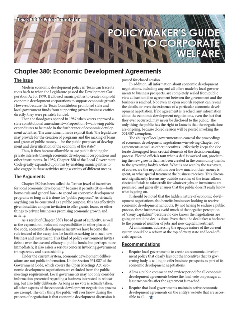 CWG - Chapter 380 Economic Development Agreement | PDF | Economic Development | Negotiation
