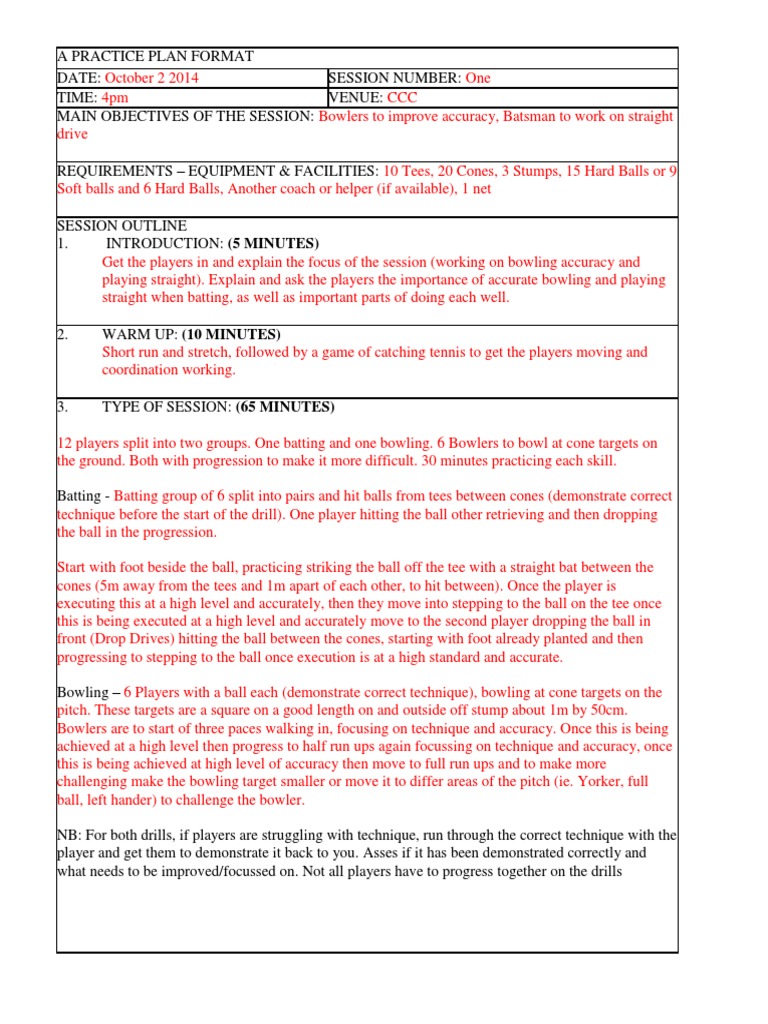 Session Plan Complete Template | Athletic Sports | Sports Rules And ...