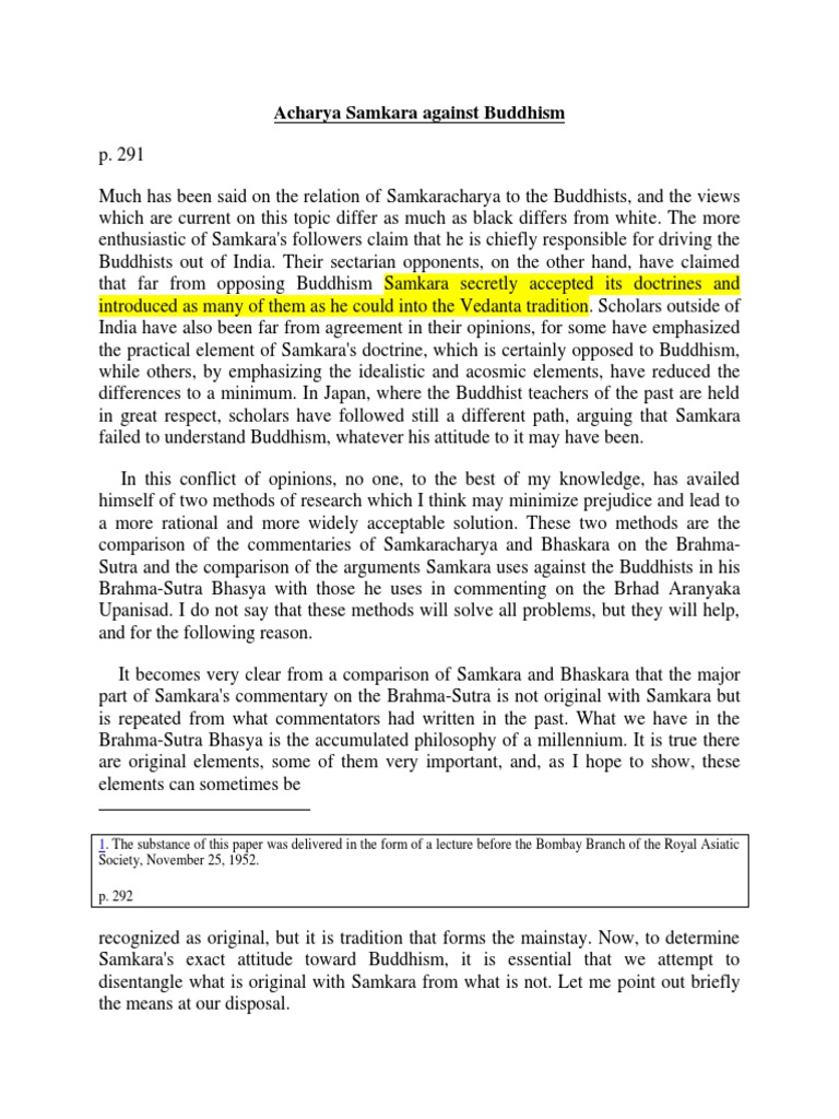 Samkara Againt Buddhism - Daniel Ingalls | PDF | Vedanta | Brahman