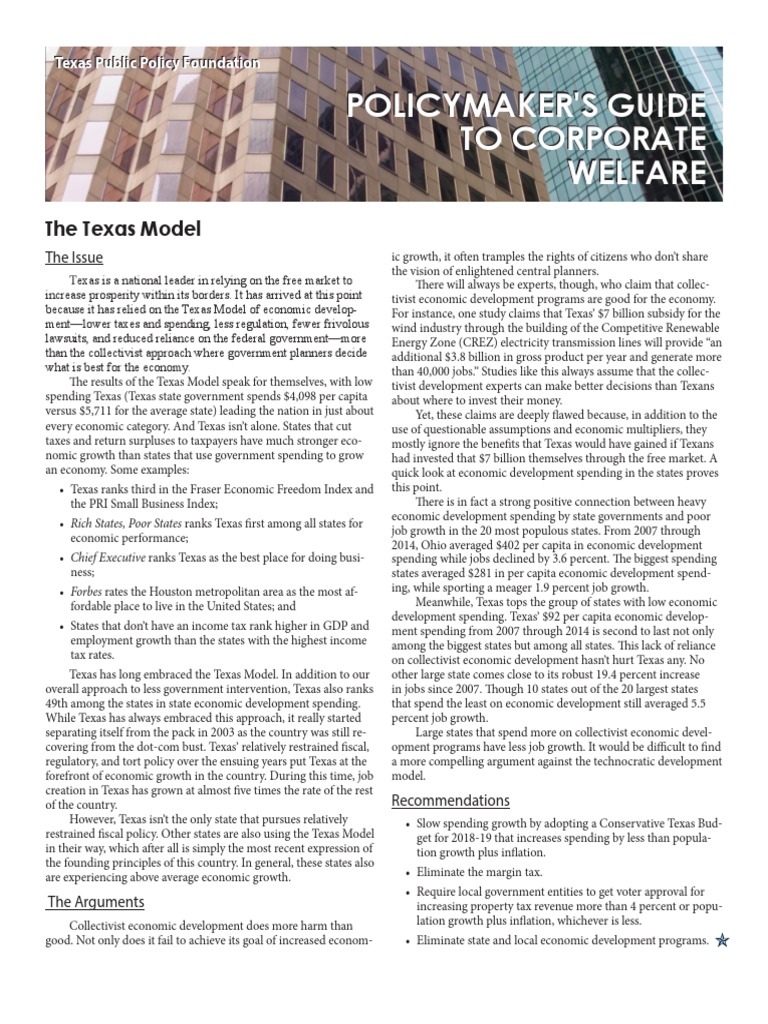Texas Model: Corporate Welfare Insights | PDF | Texas | Economic ...