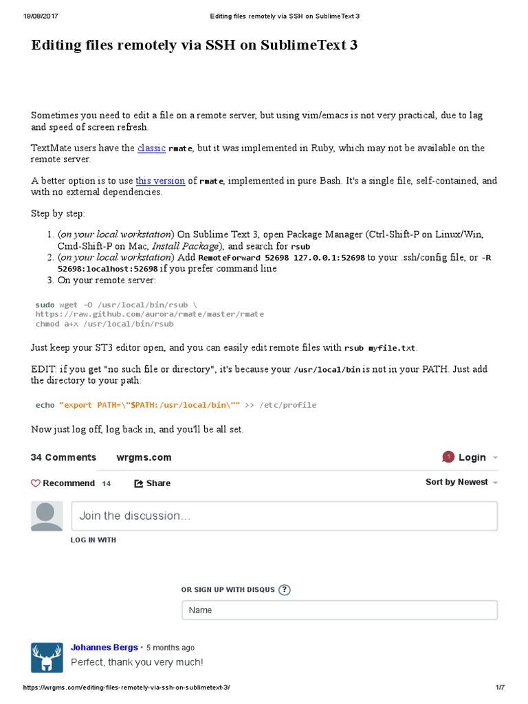 Editing Files Remotely Via SSH On SublimeText 3 | Download Free PDF | Secure Shell | Command ...