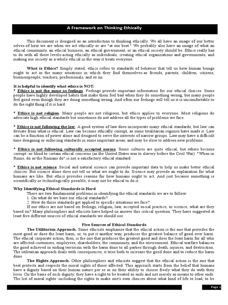 Framework On Thinking Ethically | PDF | Rights | Virtue