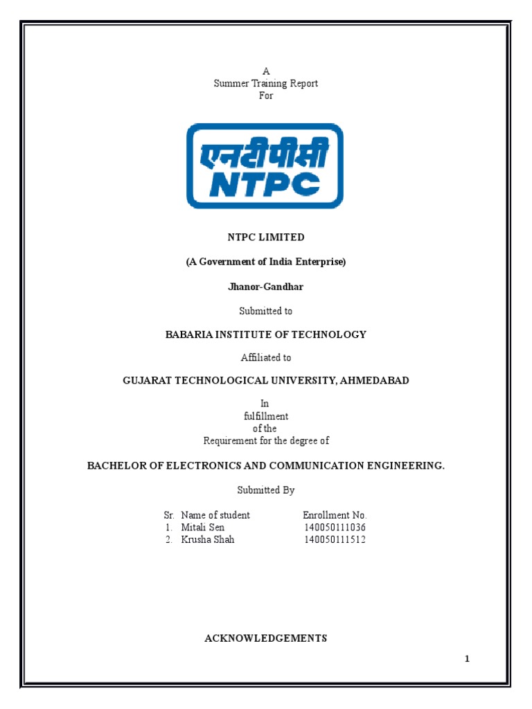 NTPC Training Report | PDF | Boiler | Gas Turbine