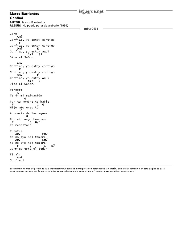 Marco Barrientos, Confiad - Letra y Acordes | PDF | Música pop | Música ...