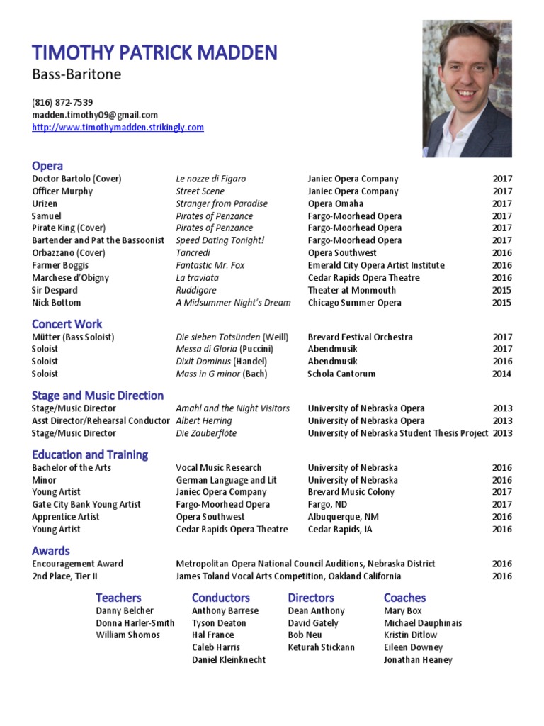 Madden Resume Opera 081817 | PDF | Compositions | Theatre