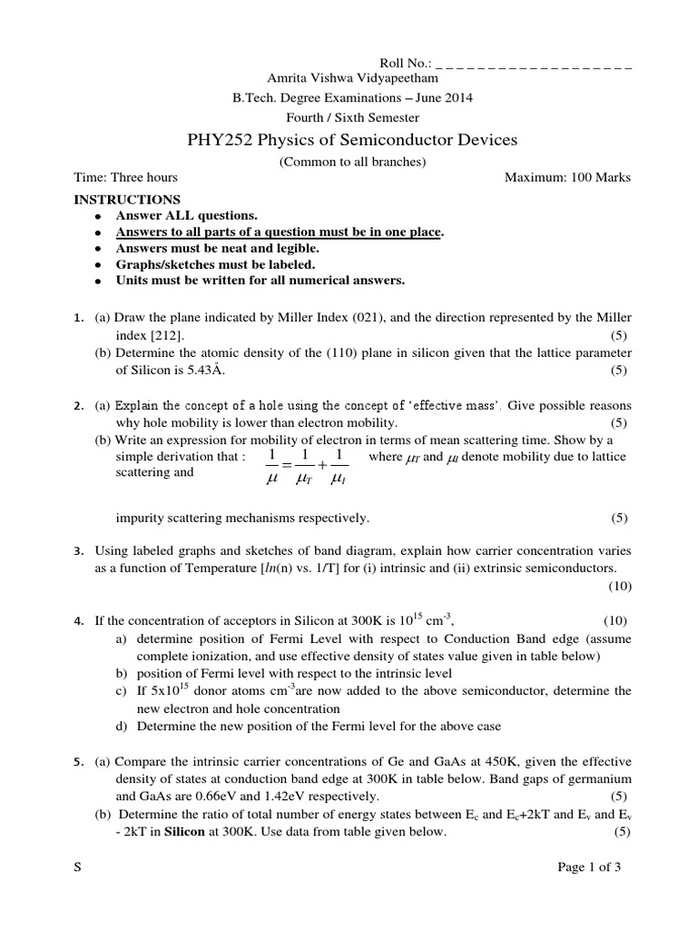 PHY252 Physics of Semiconductor Devices: Instructions | PDF | Semiconductors | P–N Junction
