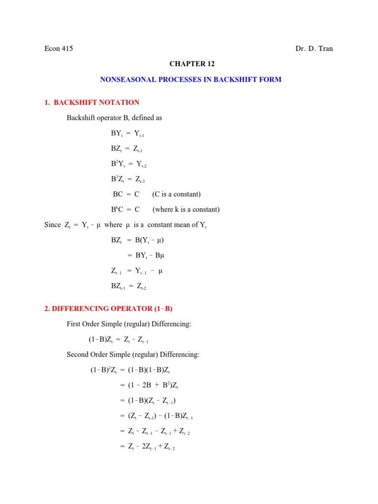 Backshift Notation: Nonseasonal Processes in Backshift Form | PDF | Autoregressive Integrated ...