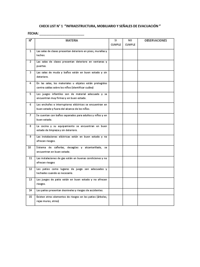CHECK LIST Manual de Prevencion | PDF | Science | Ingeniería