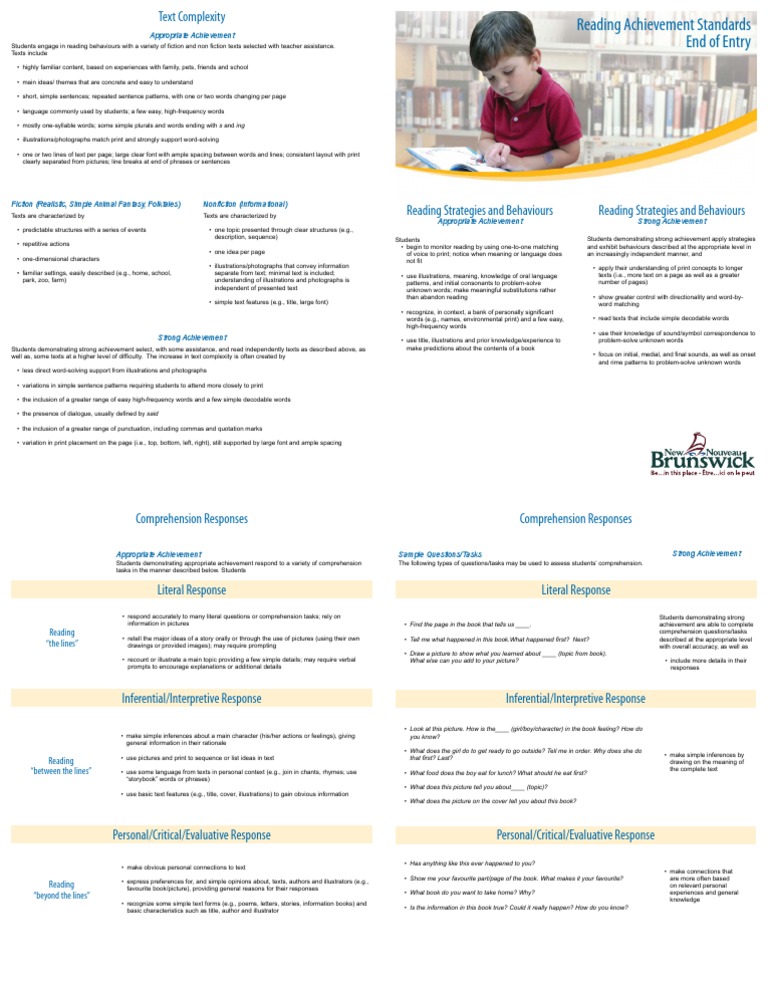 Readingachievementstandard Kindergarten | PDF | Reading Comprehension ...