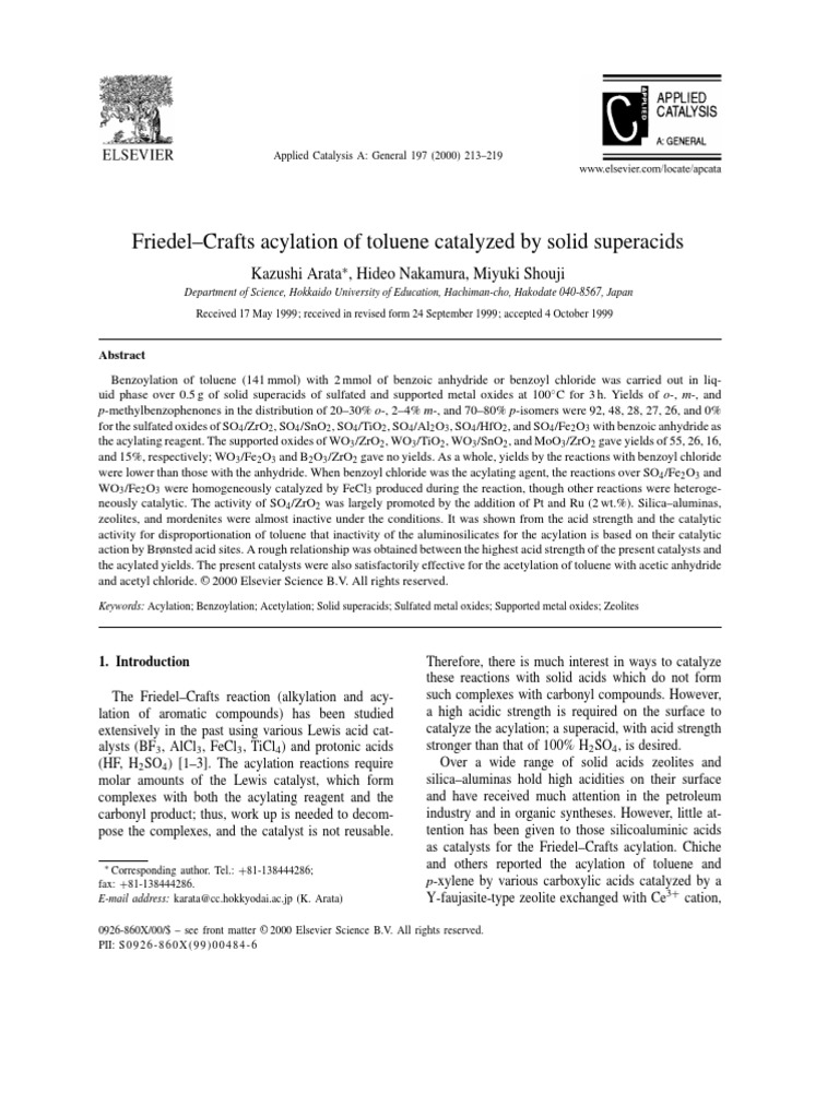 Friedel-Crafts Acylation of Toluene Catalyzed by Solid Superacids | PDF ...