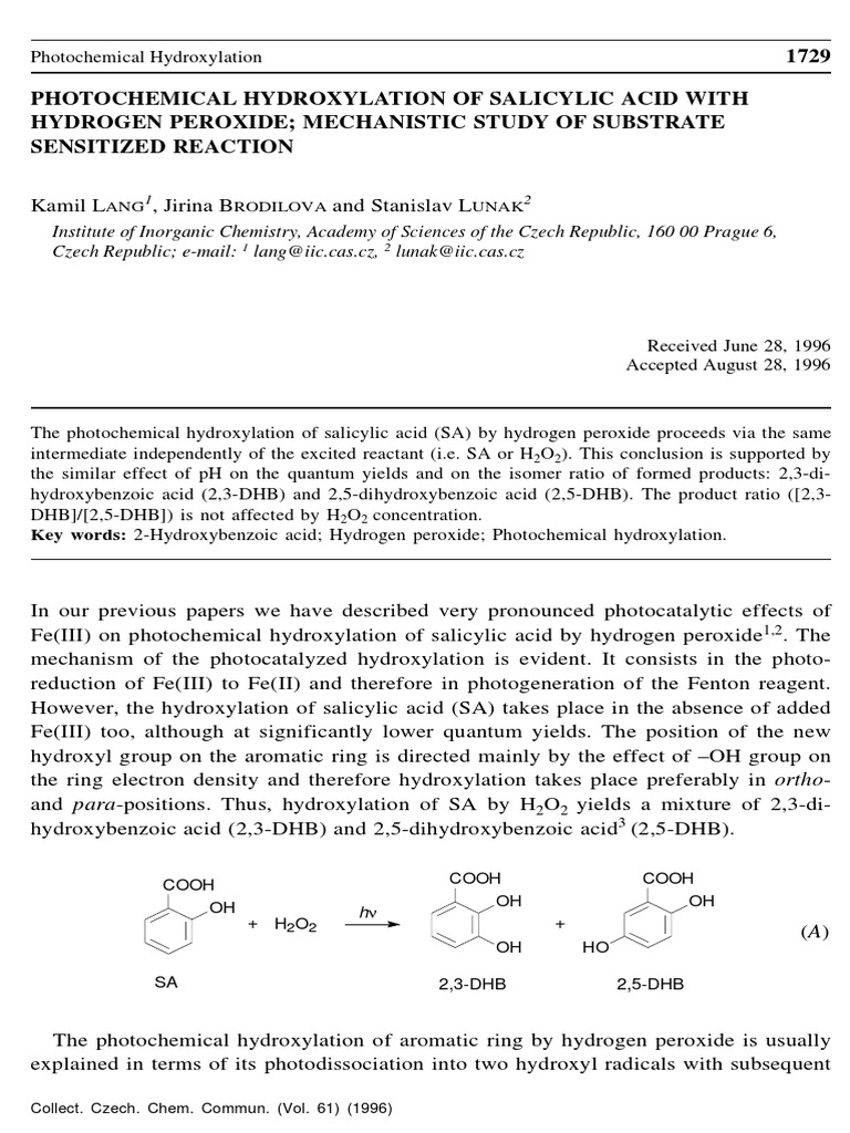 Hydroxylation of Salicylic Acid With | PDF | Photodissociation ...