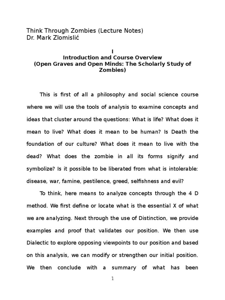 Think Through Zombies (Lecture Notes) Dr. Mark Zlomislić | PDF ...