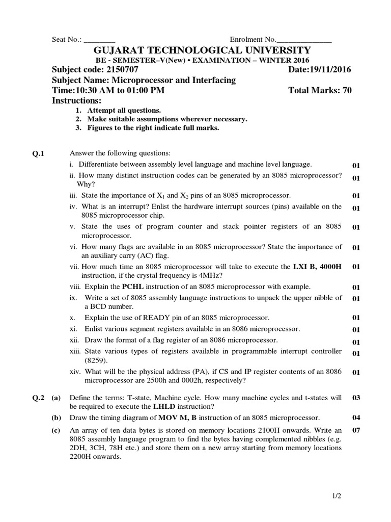GTU BE Semester V Microprocessor Exam Questions | PDF | Assembly Language | Central Processing Unit