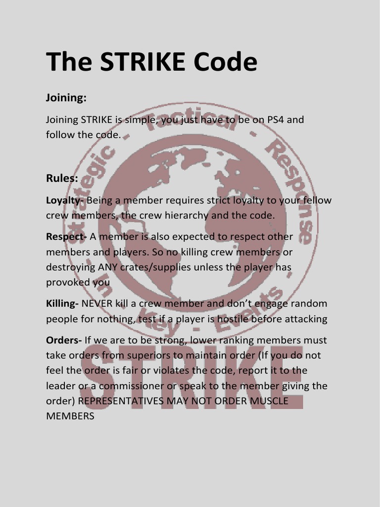 STRIKE Code: GTA Online Crew Rules | PDF | Self-Improvement