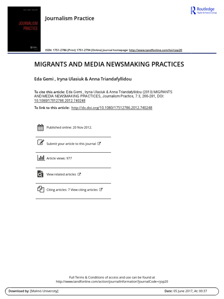Migrants and Media Newsmaking Practices | PDF | News | Journalism