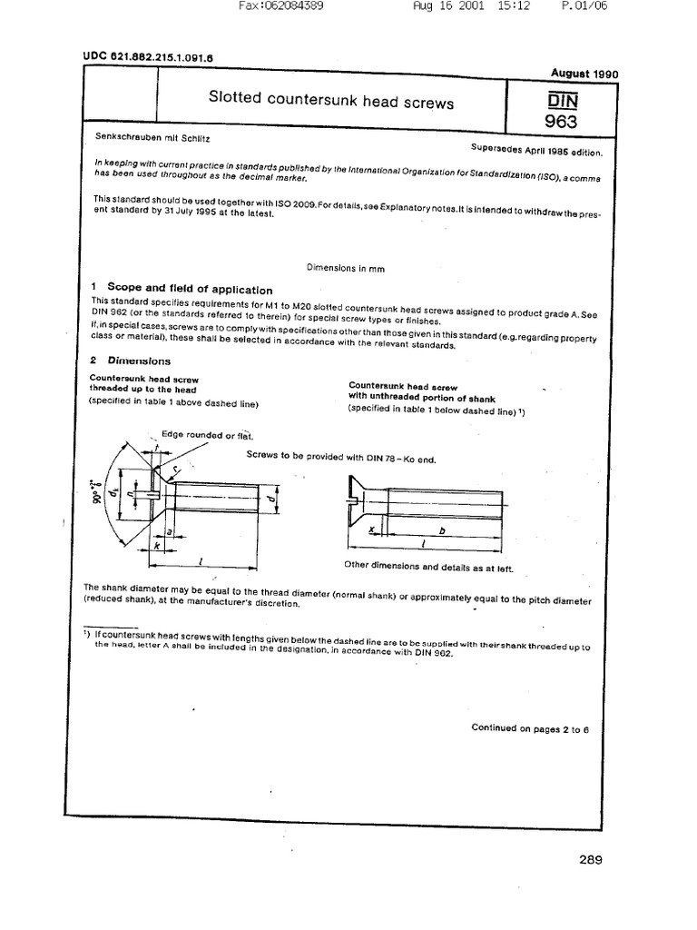 DIN 963 - 90 - Slotted Countersunk Head Screws PDF | PDF