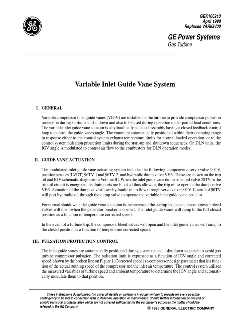 Variable Inlet Guide Vane System: GE Power Systems | PDF | Valve | Turbine