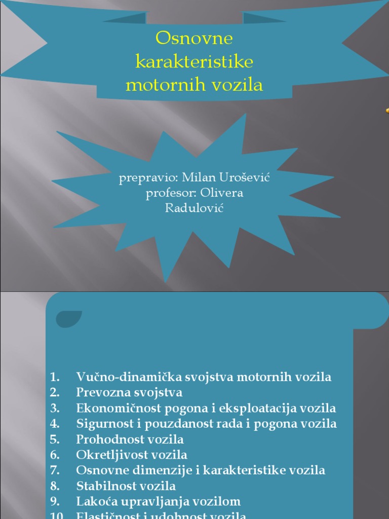 Osnovne Karakteristike Motornih Vozila | PDF