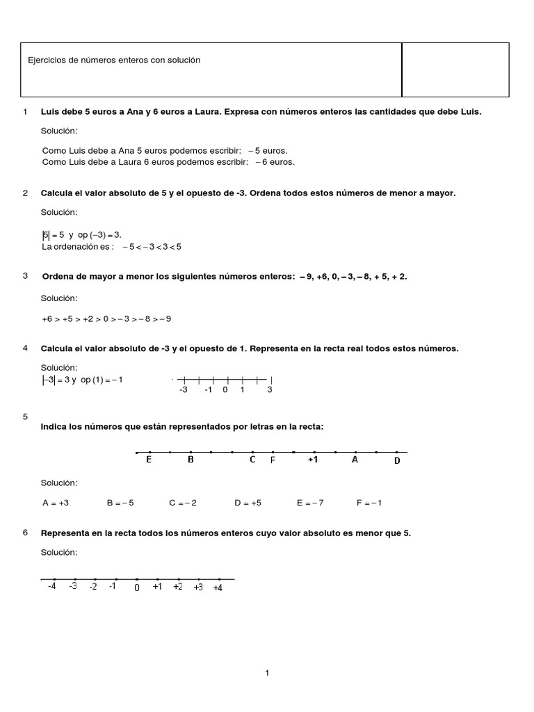 Matemáticas 1º ESO - Ejercicios números enteros con soluciones.pdf Matemáticas 1º ESO - Ejercicios números enteros con soluciones.pdf