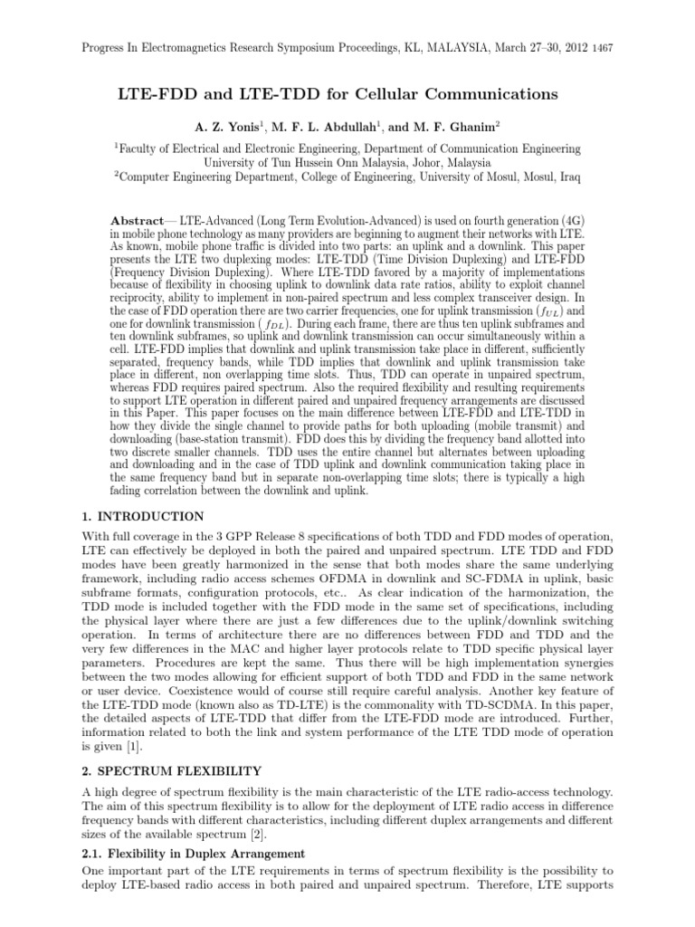 Tlte FDD TTD | PDF | Duplex (Telecommunications) | Lte (Telecommunication)