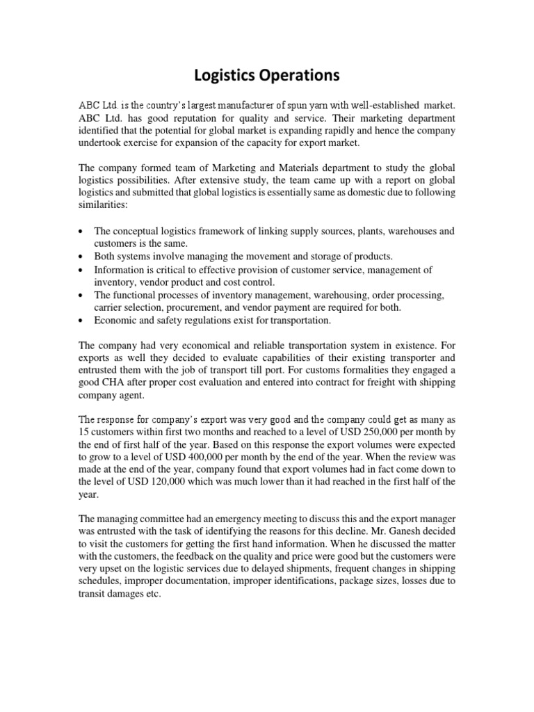 Case Study Logistics | PDF | Logistics | Warehouse