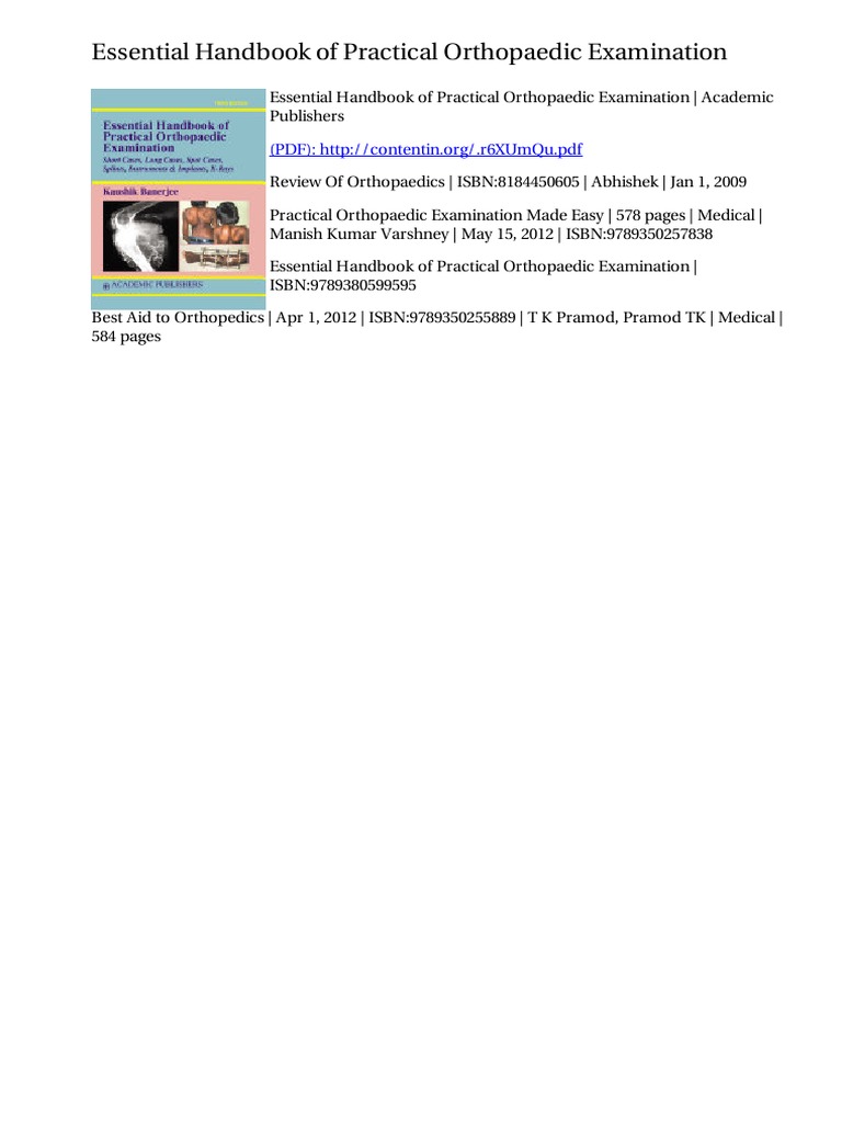 Essential Handbook of Practical Orthopaedic Examination | PDF ...