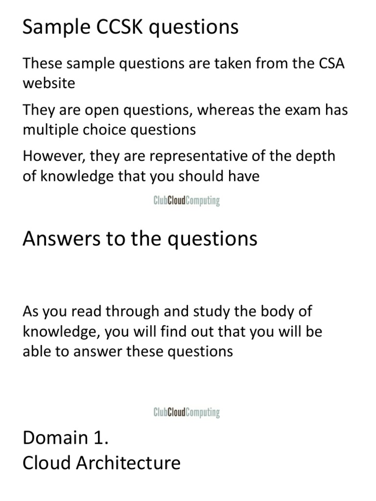 9.1 - CCSK Sample Questions | PDF | Cloud Computing | Audit
