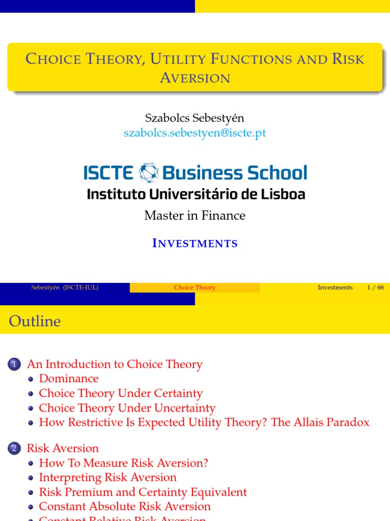 02 Utility Functions and Risk Aversion Coefficients Slides | PDF | Risk Aversion | Utility