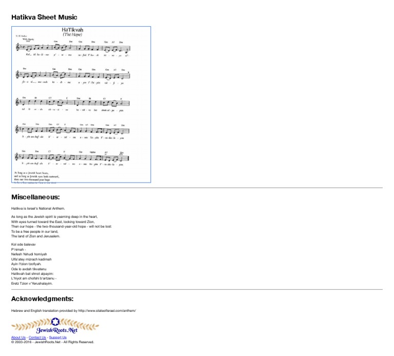 Hatikva: Israeli Anthem Sheet Music | PDF