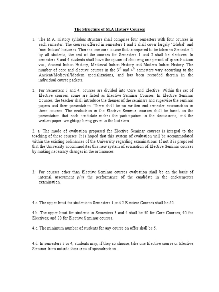 The Structure of M.A History Courses: RD TH | PDF