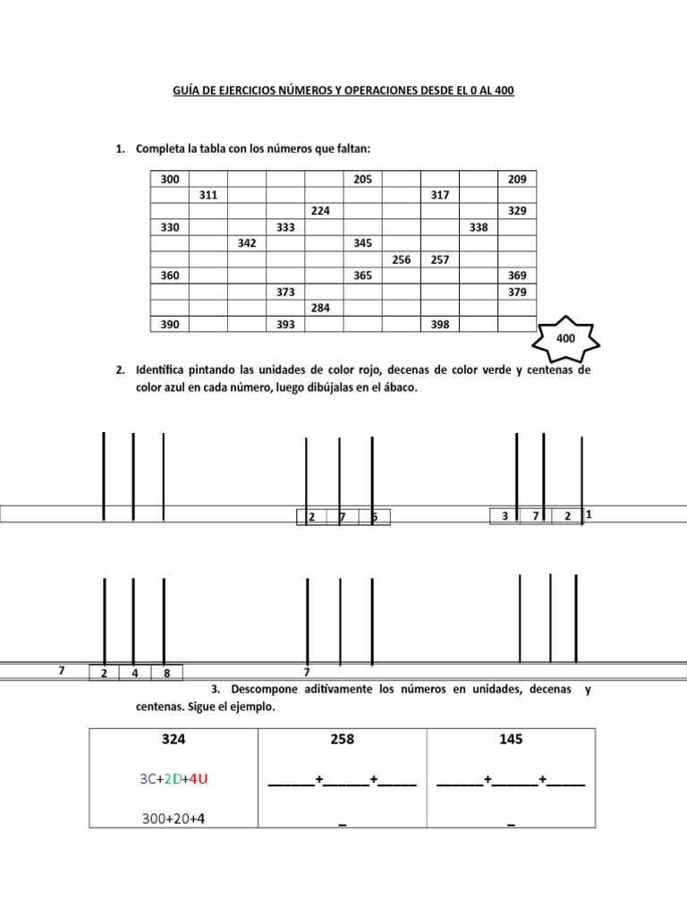 Guía de Ejercicios Números Al 400 | PDF | Deportes | Ocio