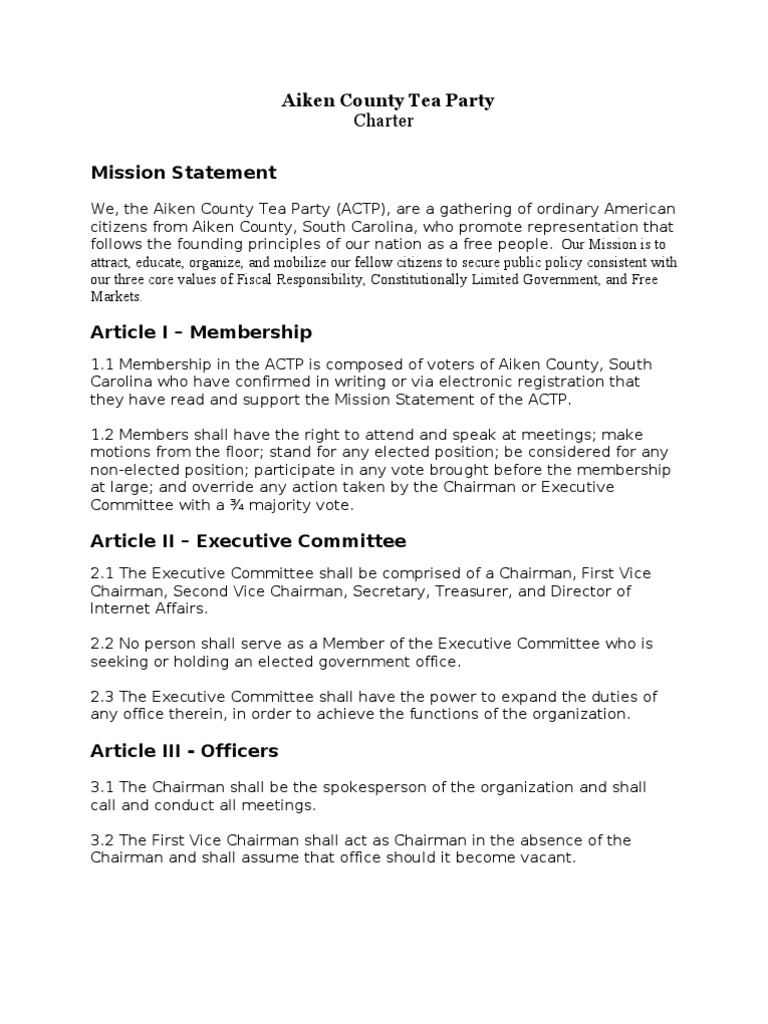 Aiken County Tea Party Charter | PDF | Committee | Chairman