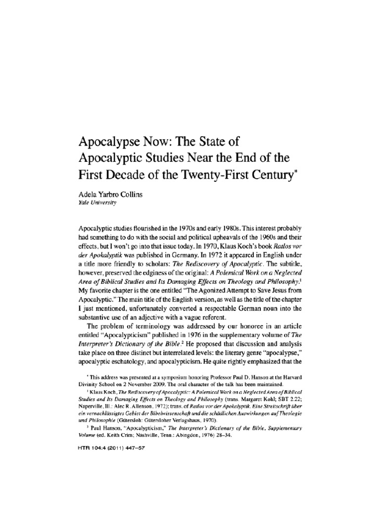 Adela Yarbro Collins (2011) - Apocalypse Now. The State of Apocalyptic ...